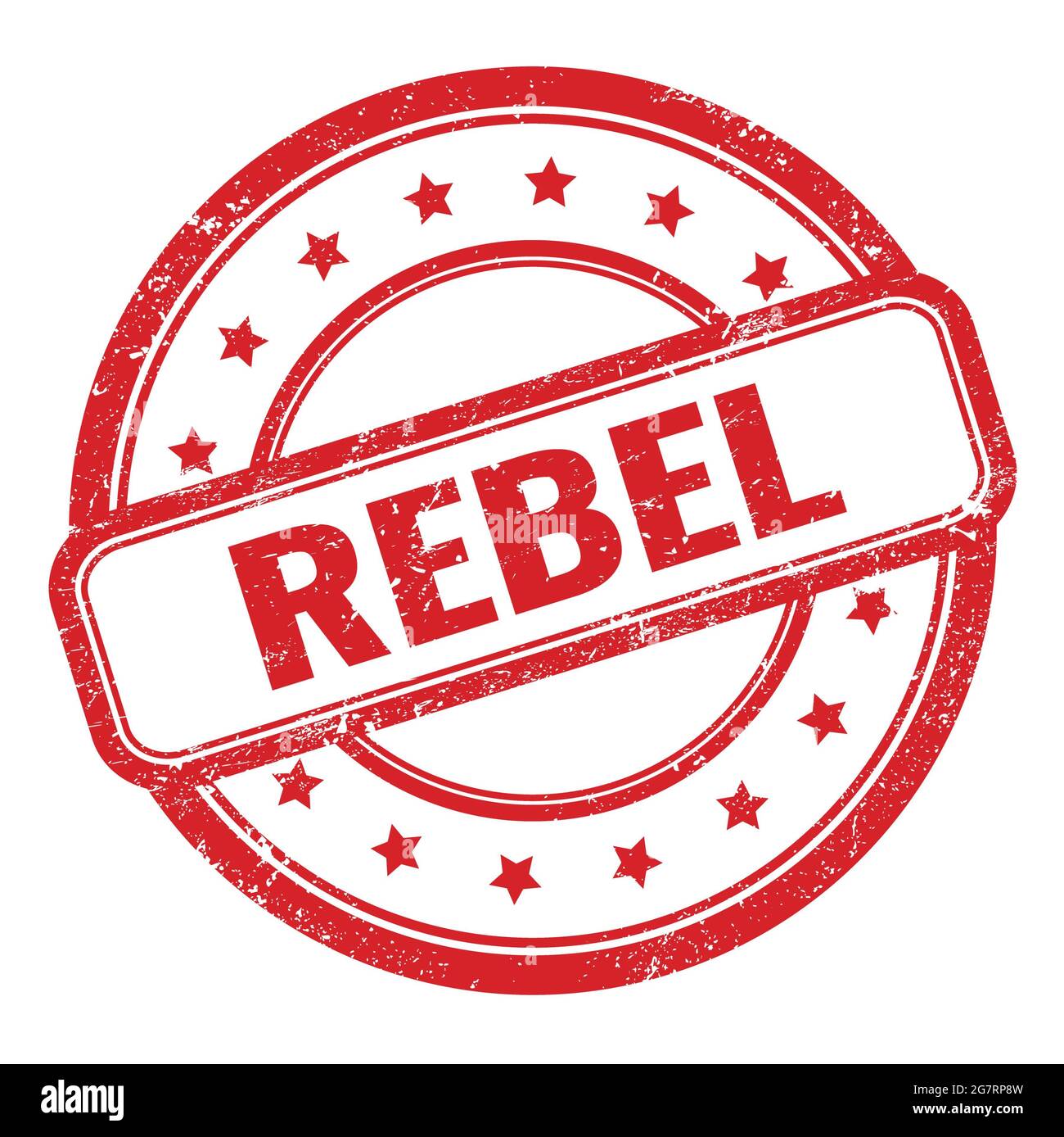 REBEL text on red grungy vintage round rubber stamp Stock Photo - Alamy