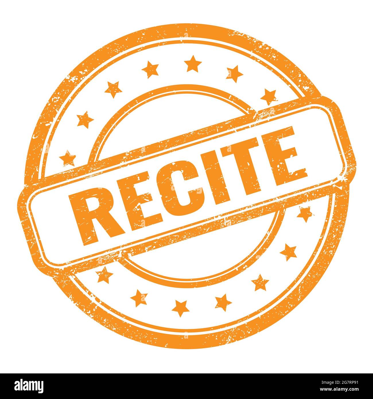 RECITE text on orange grungy vintage round rubber stamp Stock Photo - Alamy