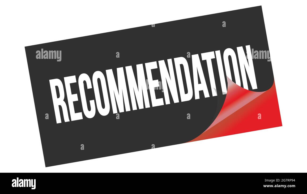 RECOMMENDATION text written on black red sticker stamp Stock Photo - Alamy