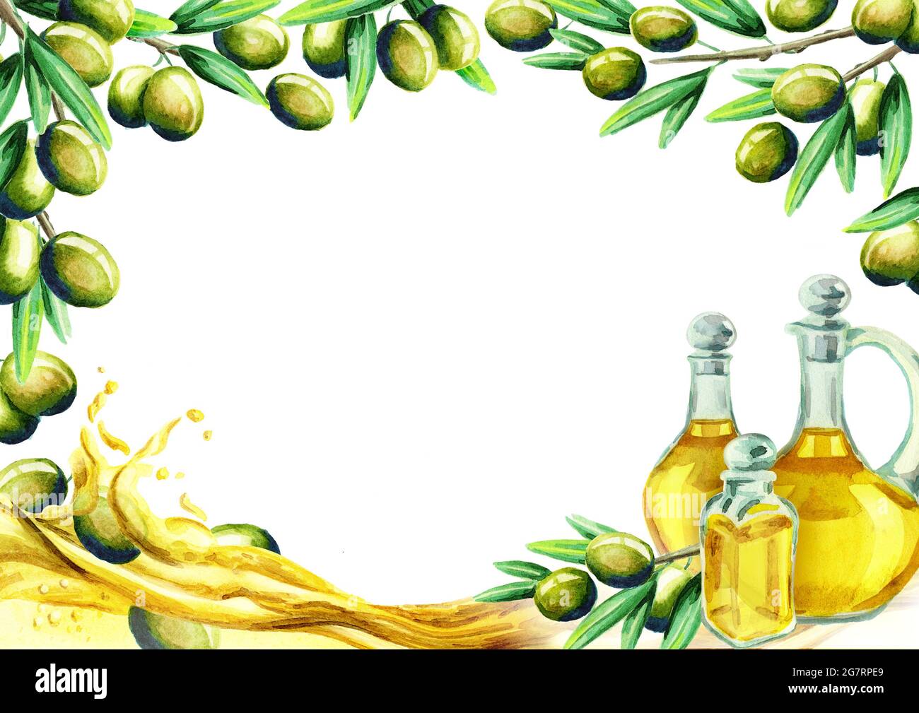 Olive oil card. Watercolor template Stock Photo - Alamy