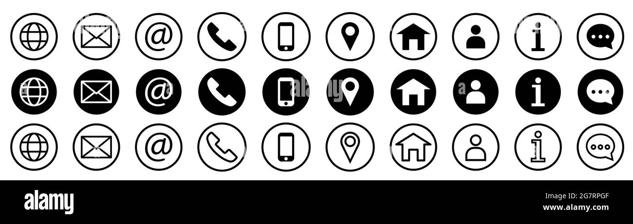 Big set of business card contact information icons. Vector web symbol ...