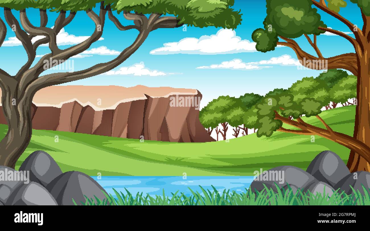 Rock cliff and trees Stock Vector Images - Alamy
