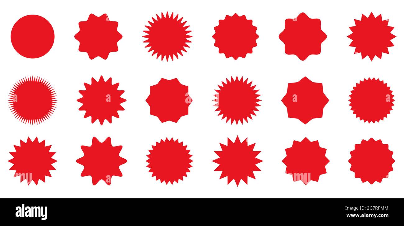 Set of red sale stickers. Vector star price tag or quality mark badge ...