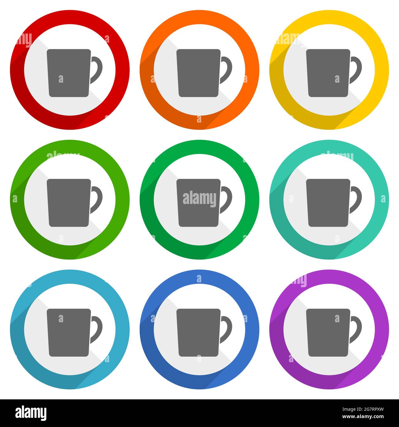 Drink, cup of coffee vector icons, flat design colorful web buttons ...