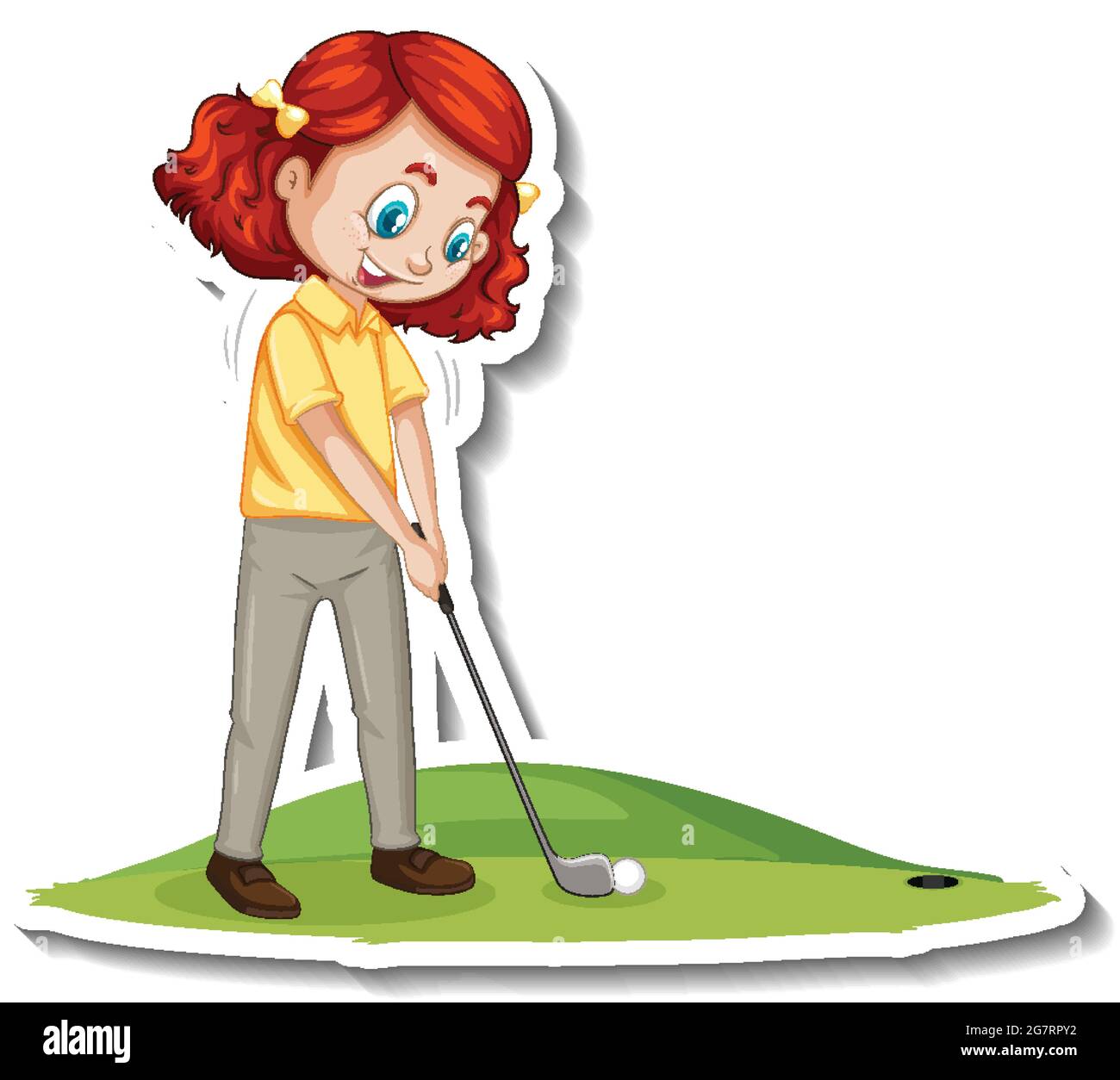 Cartoon character sticker with a girl playing golf illustration Stock ...