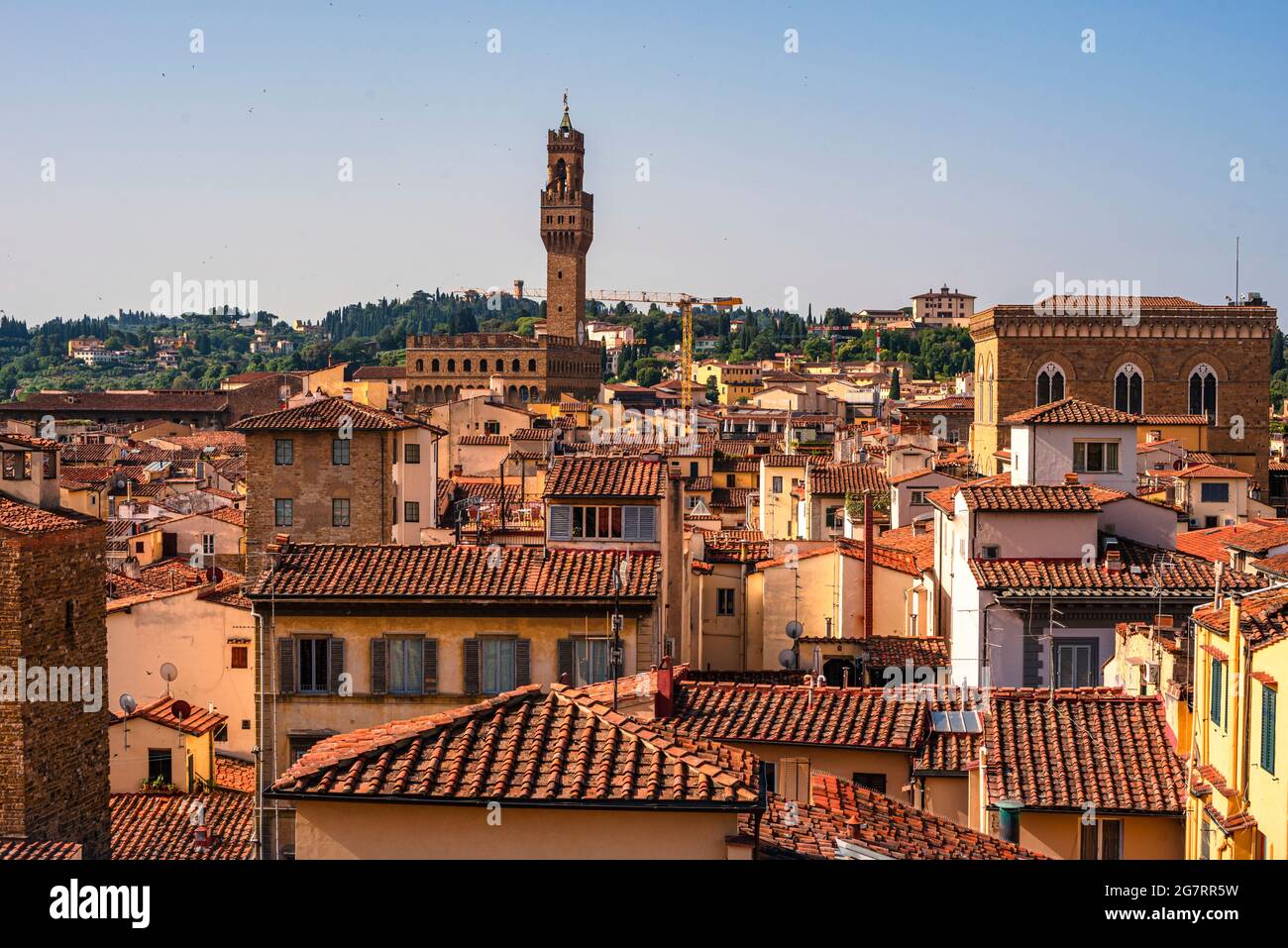 Palazzo Vecchio and Terracotta roof tops of the city of Florence, Italy ...