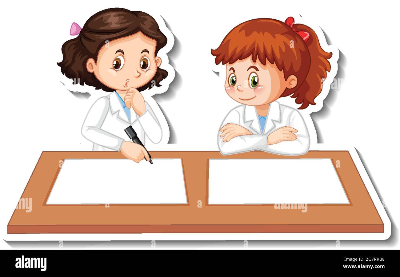 Scientist girls cartoon characters with science experiment object ...