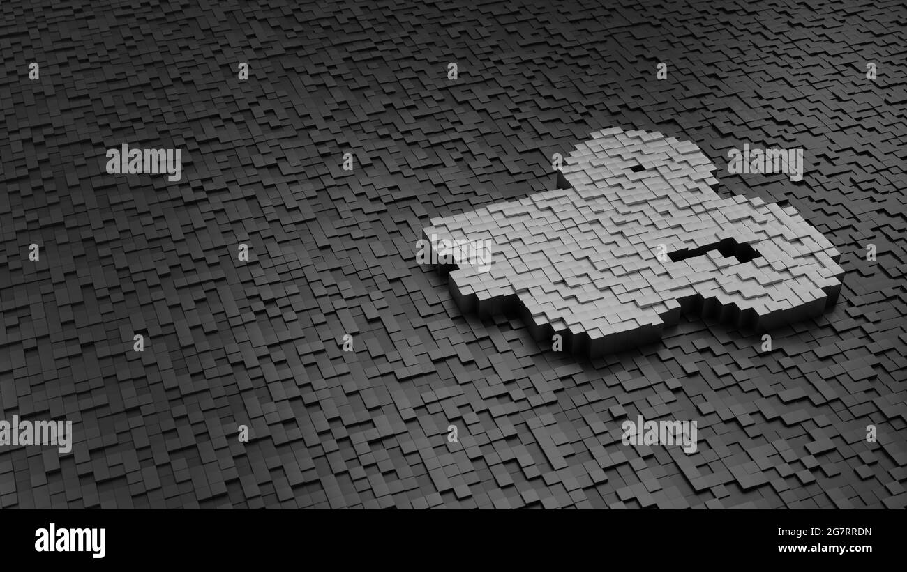 3d rendering metal cubes in shape of symbol of three wind lines light ...