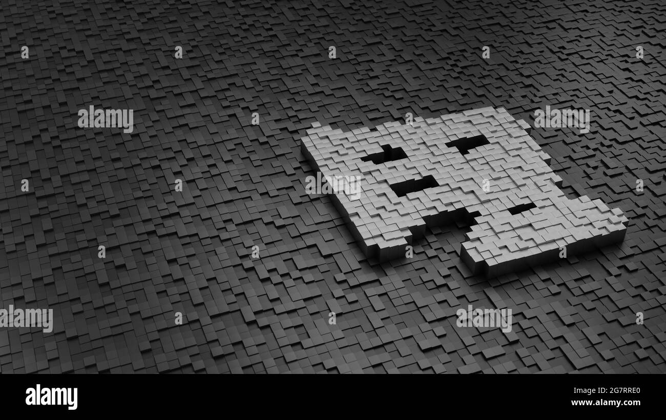 3d rendering metal cubes in shape of symbol of 3d print stomatology ...