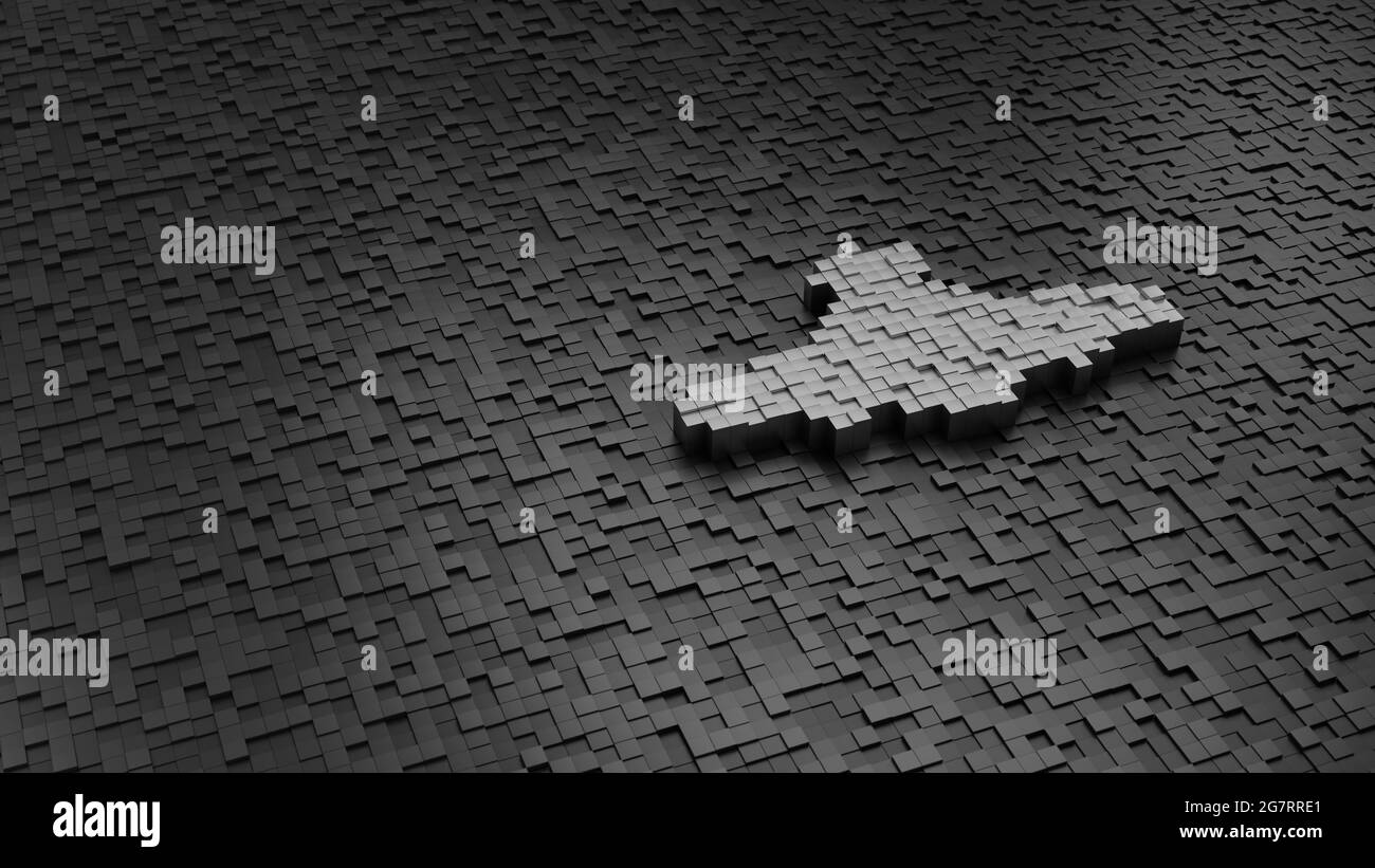 3d rendering metal cubes in shape of symbol of airplane front view fly ...