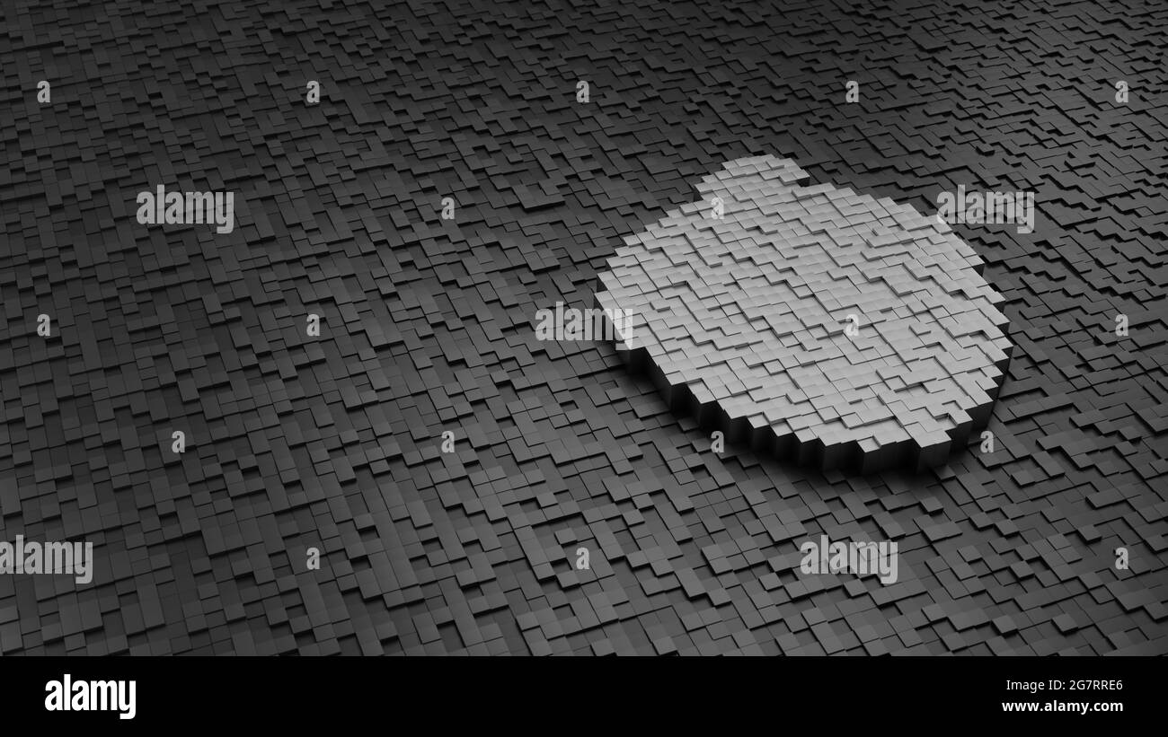 3d rendering metal cubes in shape of symbol of acorn from tree light ...