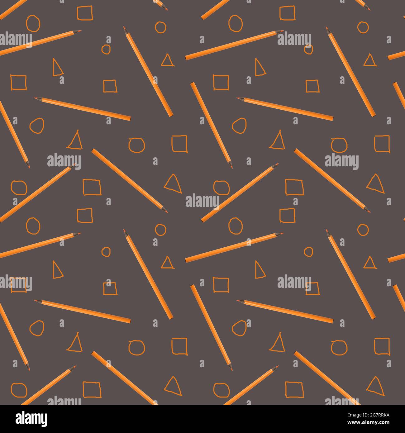 Seamless pattern with orange pencils, funny geometric figures circle ...