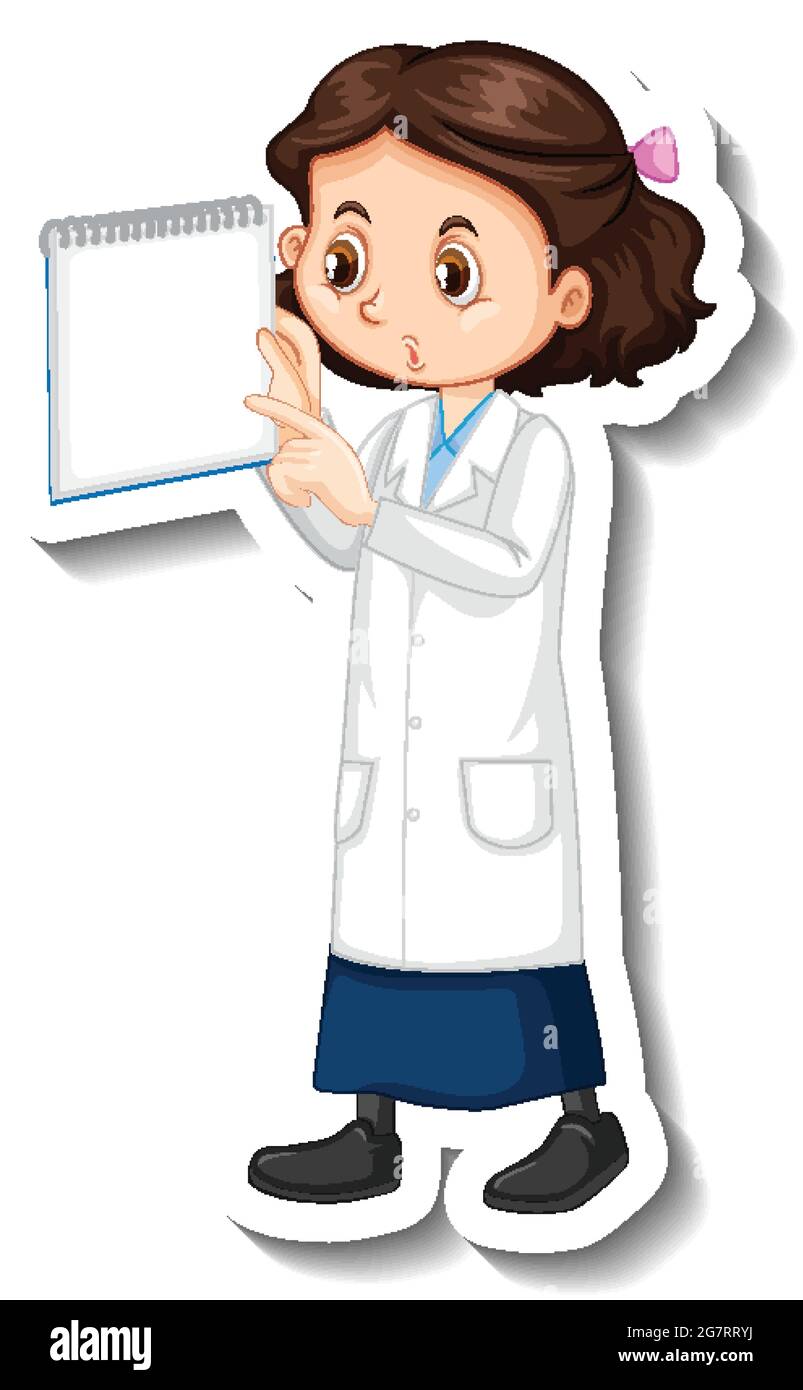 Scientist girl cartoon character holding blank note illustration Stock ...