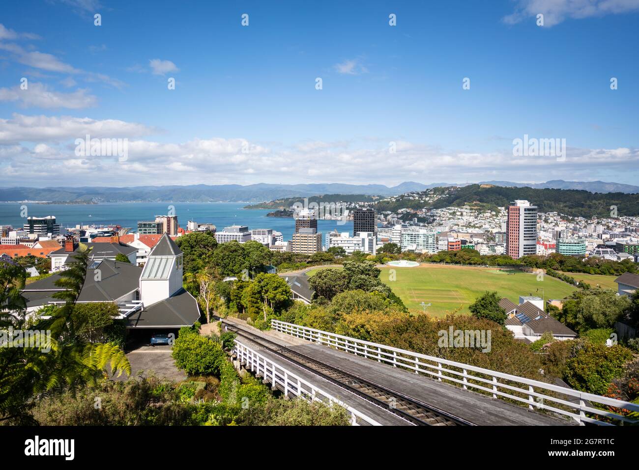 Aerial view of the f the buildings and mountains in Wellington, New ...