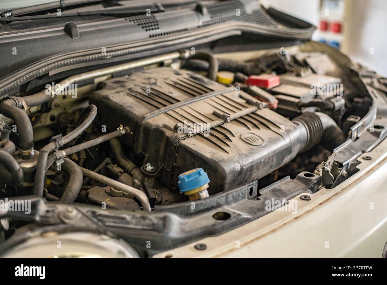 MILAN, ITALY 14 JULY 2021: Detail of Engine powered by methane in a ...
