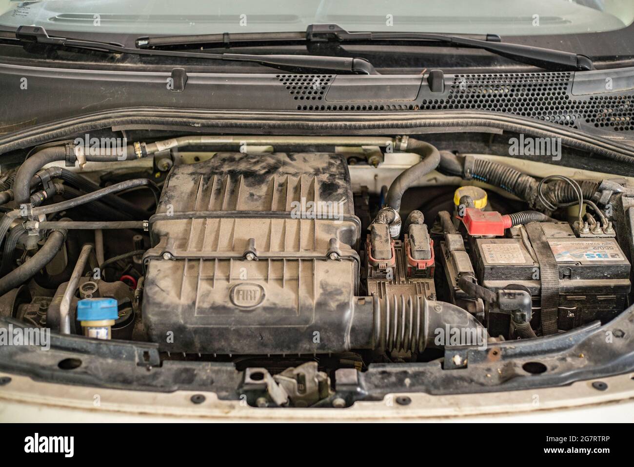 MILAN, ITALY 14 JULY 2021: Detail of Engine powered by methane in a ...