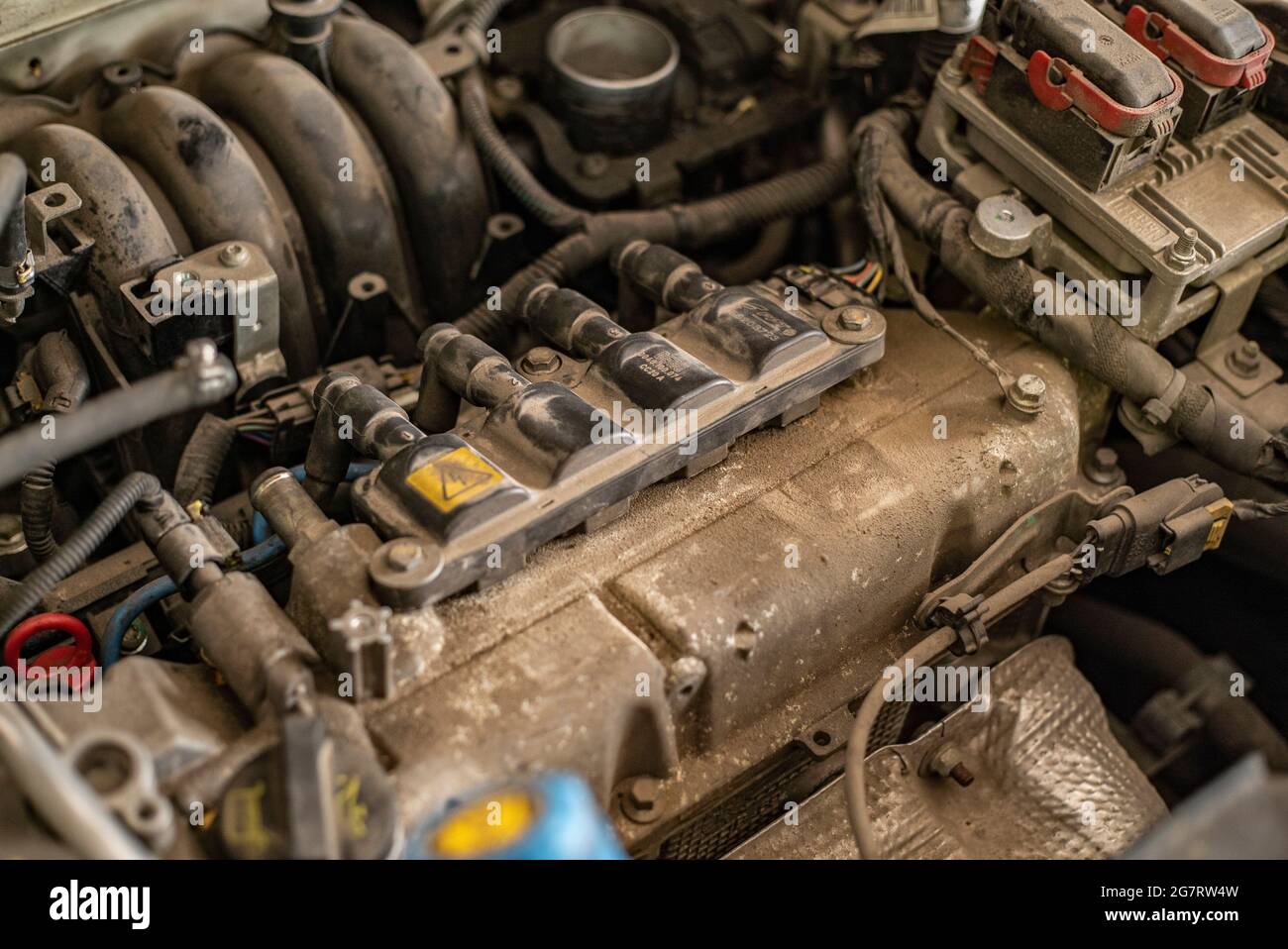 Detail of Engine powered by methane in a workshop Stock Photo - Alamy