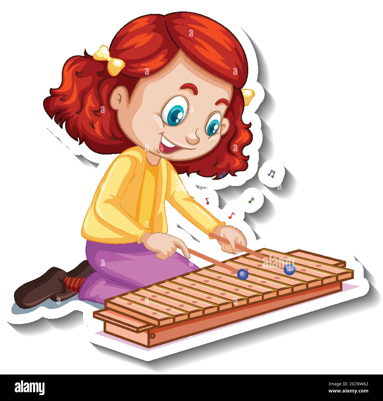 Cartoon character sticker with a girl playing xylophone illustration ...