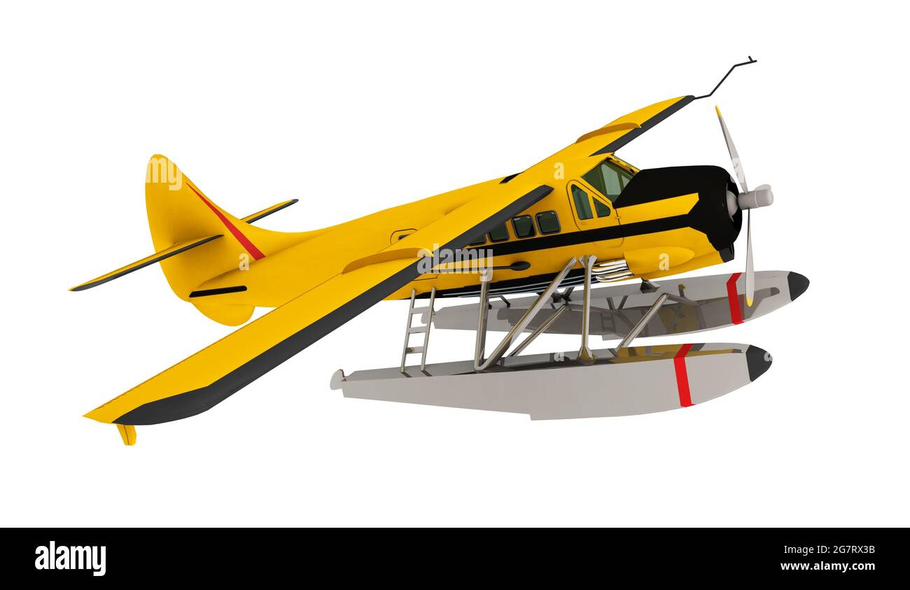 Single engine seaplane from the 1950s isolated on white background ...