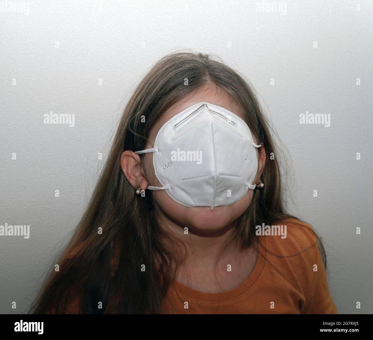 Girl in full face medicine protective mask. Humor concept Stock Photo ...