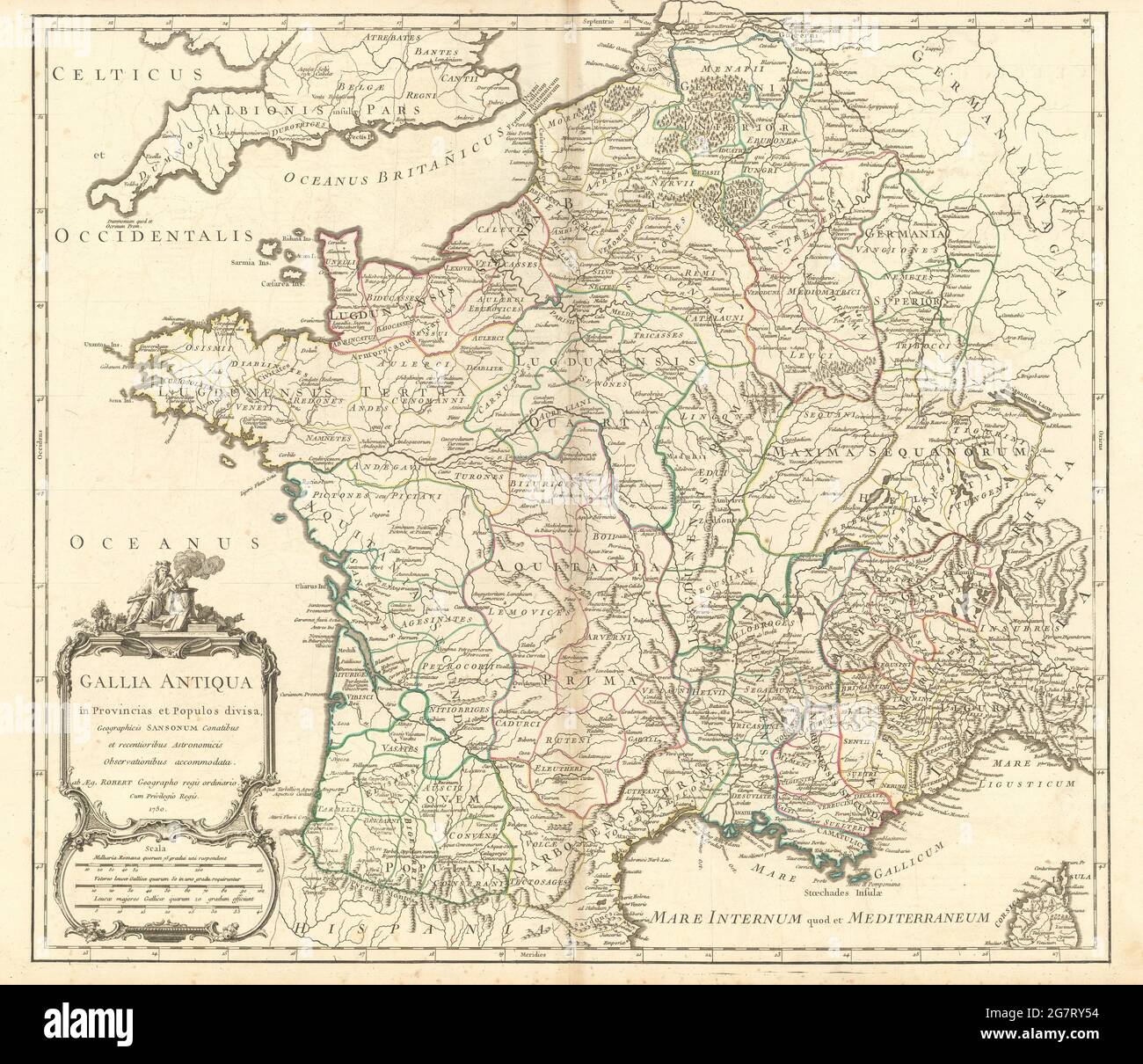 "Gallia Antiqua in provincias…" Roman Gaul. France. VAUGONDY 1750 old ...