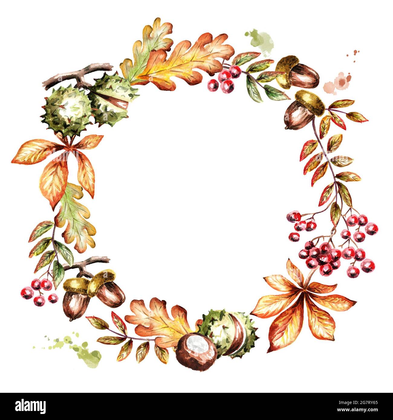 Autumn wreath of leaves. Watercolor handpainted illustration Stock ...
