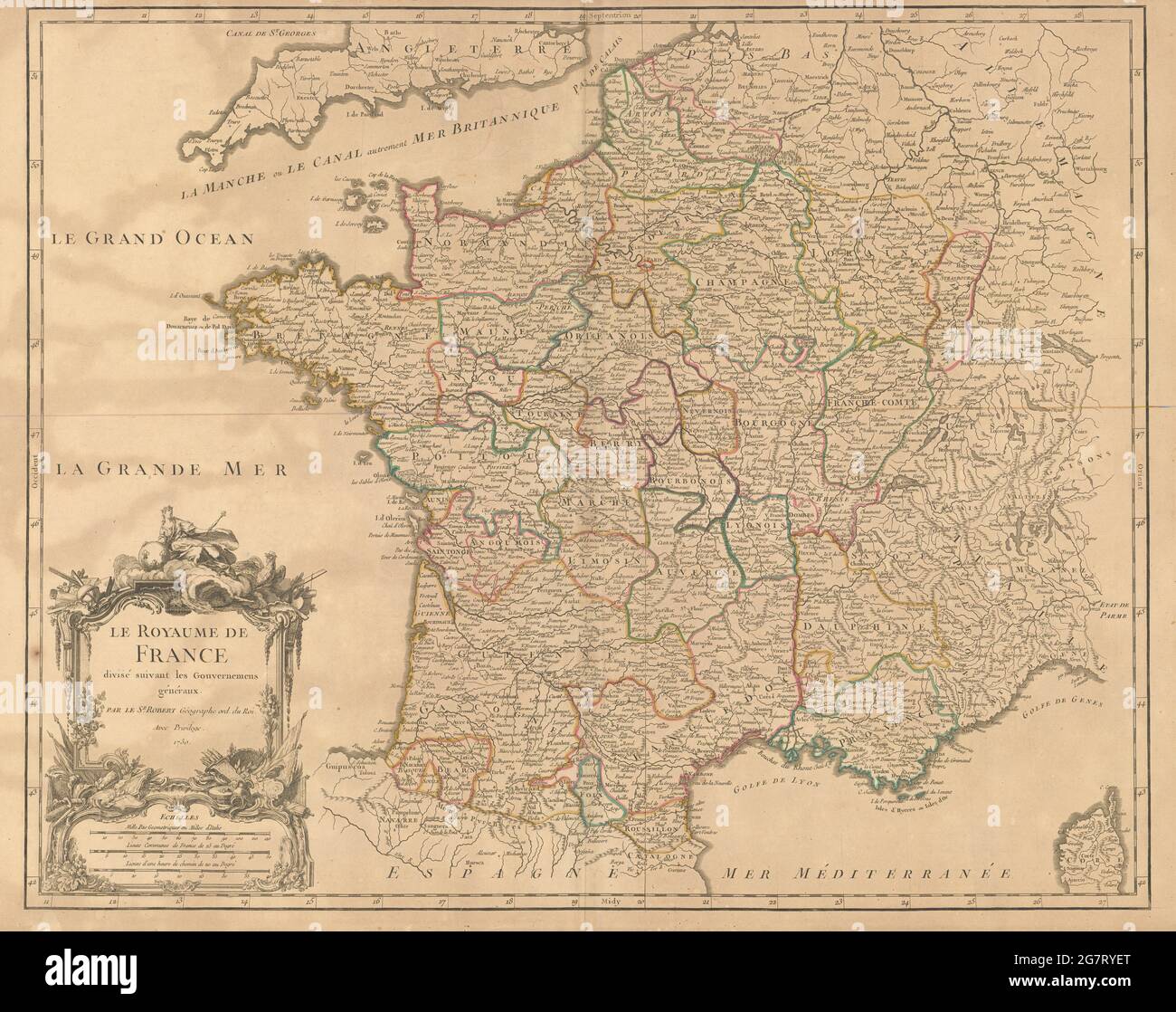 "Le Royaume de France divisé… Gouvernemens généraux" provinces VAUGONDY ...