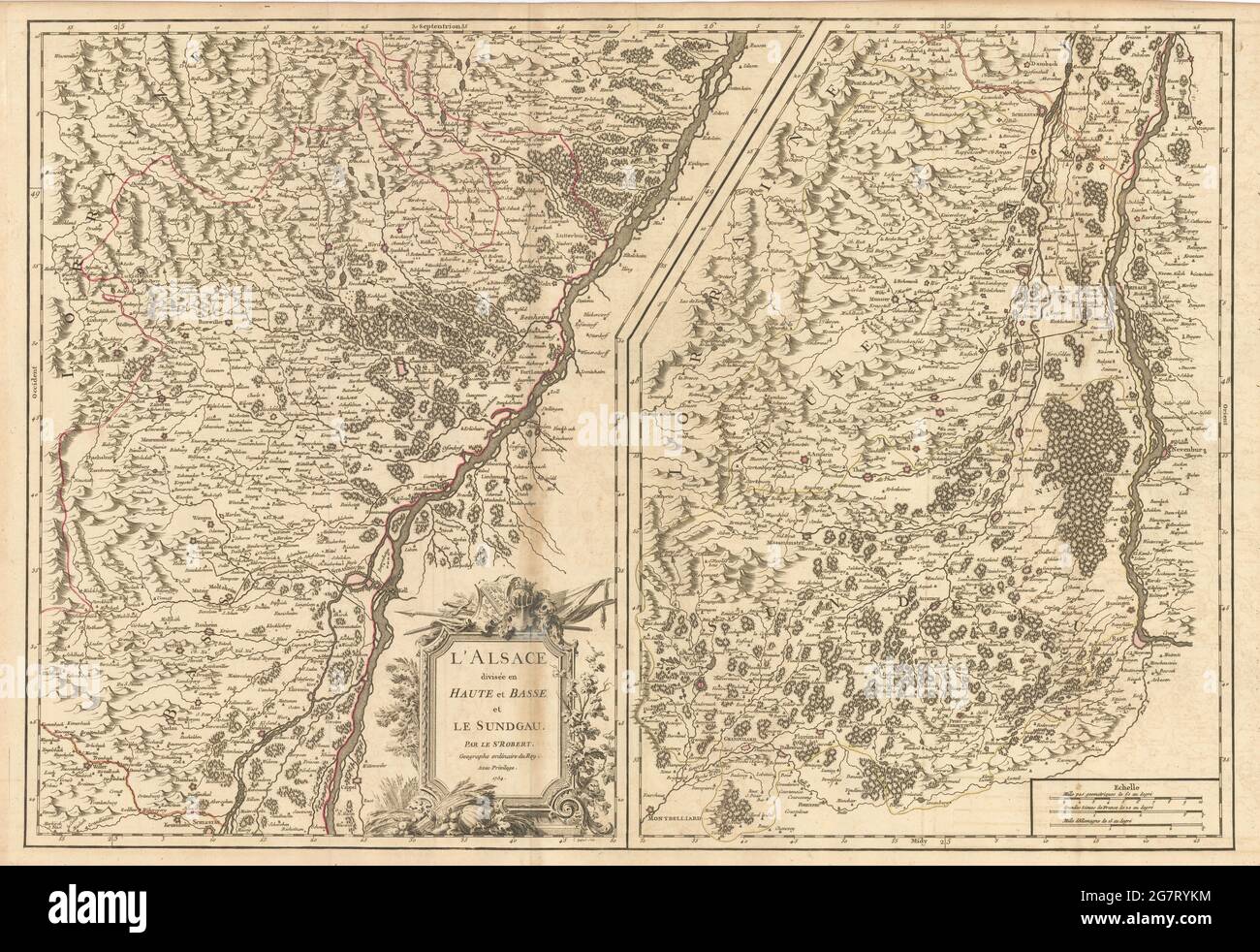 L'Alsace divisée en Haute et Basse & le Sundgau. Haut/Bas-Rhin VAUGONDY ...