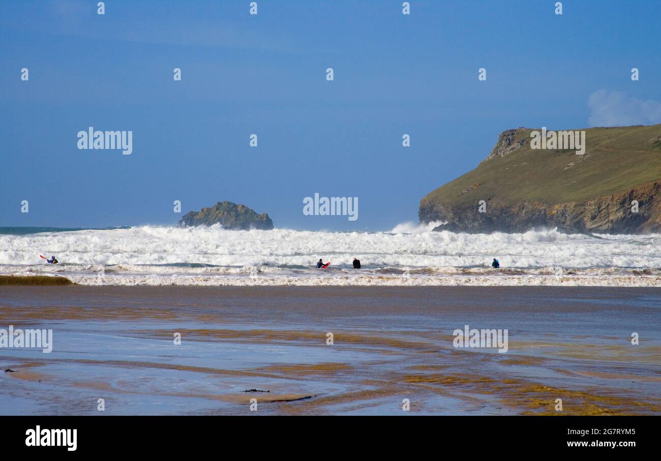 surf at polzeath on the north cornwall coast Stock Photo - Alamy
