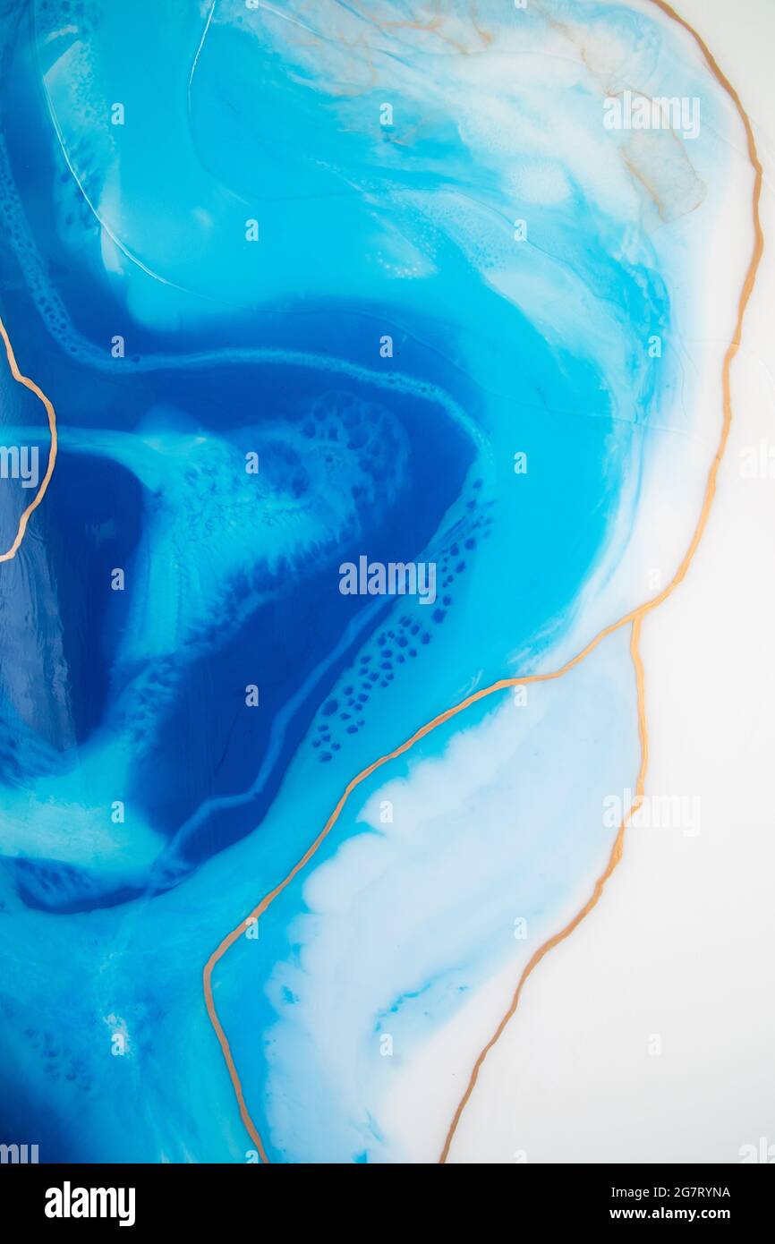 Part of original resin art, epoxy resin painting. Marble texture. Fluid ...