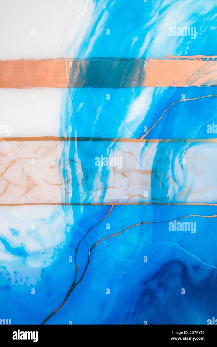 Part of original resin art, epoxy resin painting. Marble texture. Fluid ...