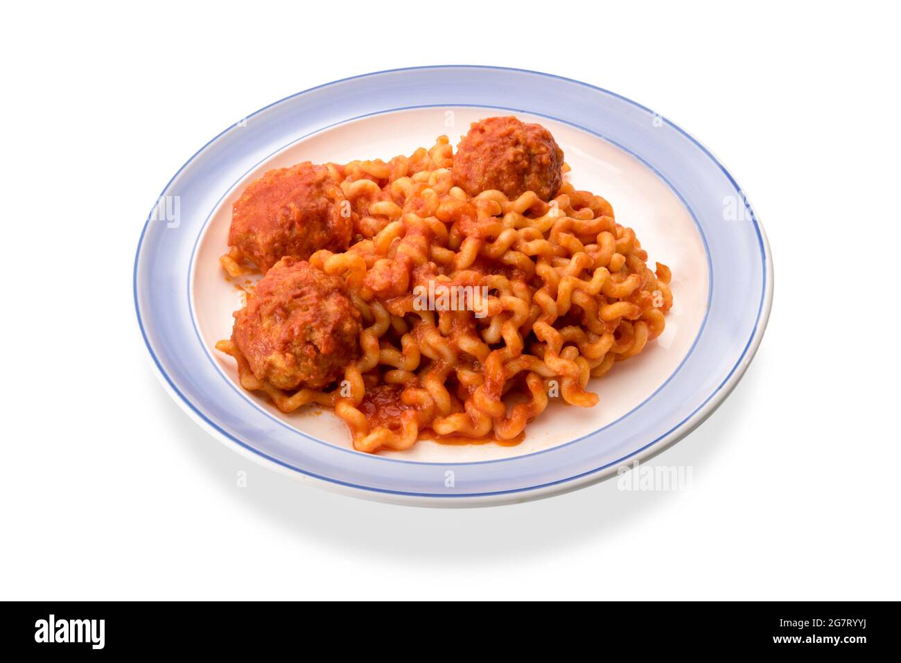 Long fusilli with hole, pasta from Gragnano, Italy with meatballs in ...