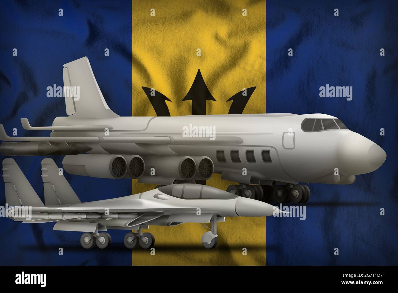 air forces on the Barbados flag background. Barbados air forces concept ...