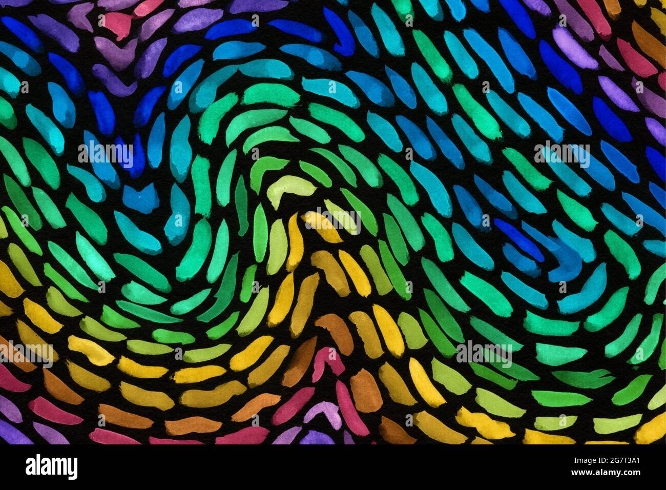 Abstract watercolor background. Dashed rainbow line texture on the dark ...