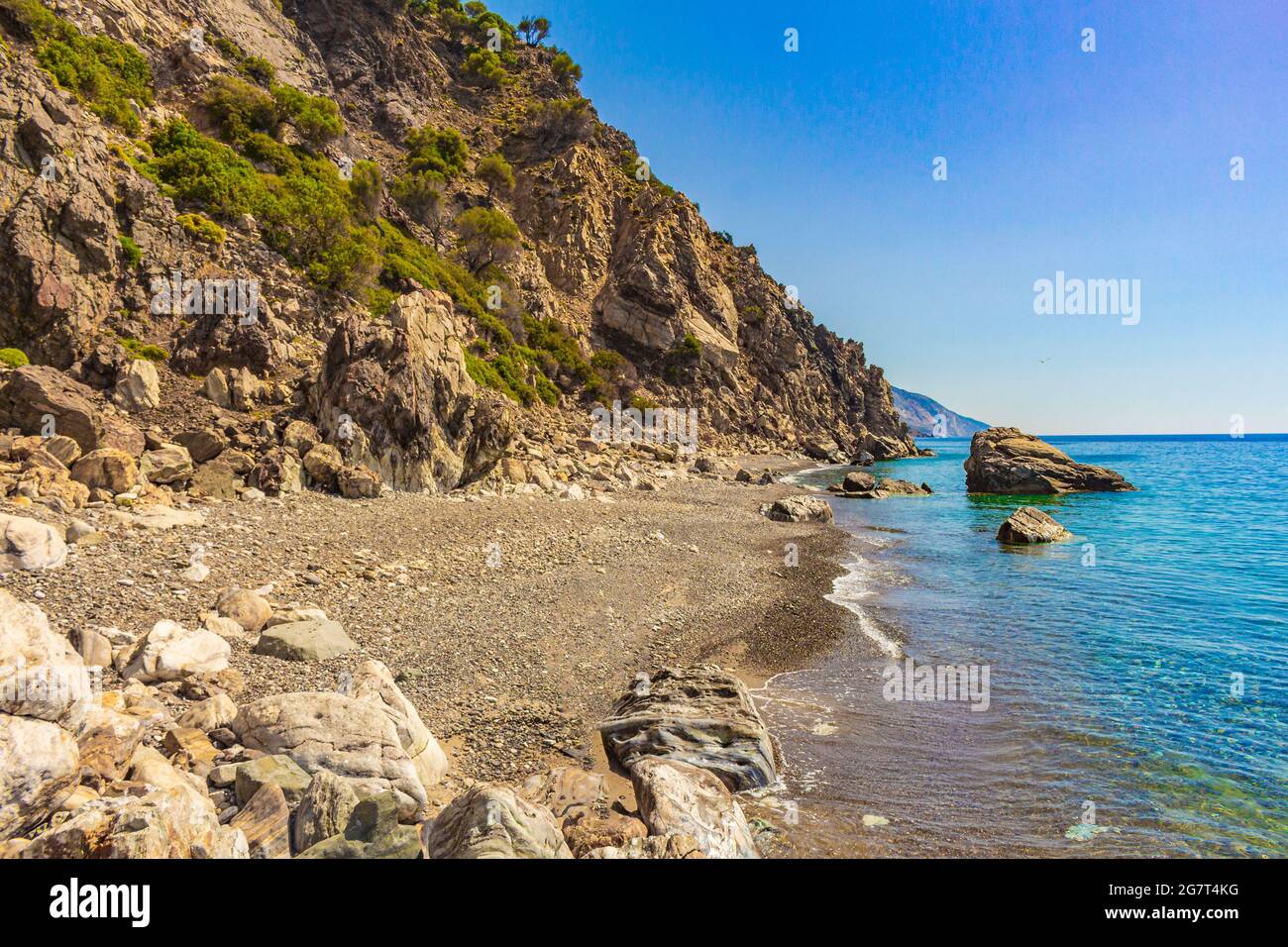 Natural coastal landscapes on Kos Island in Greece with mountains ...