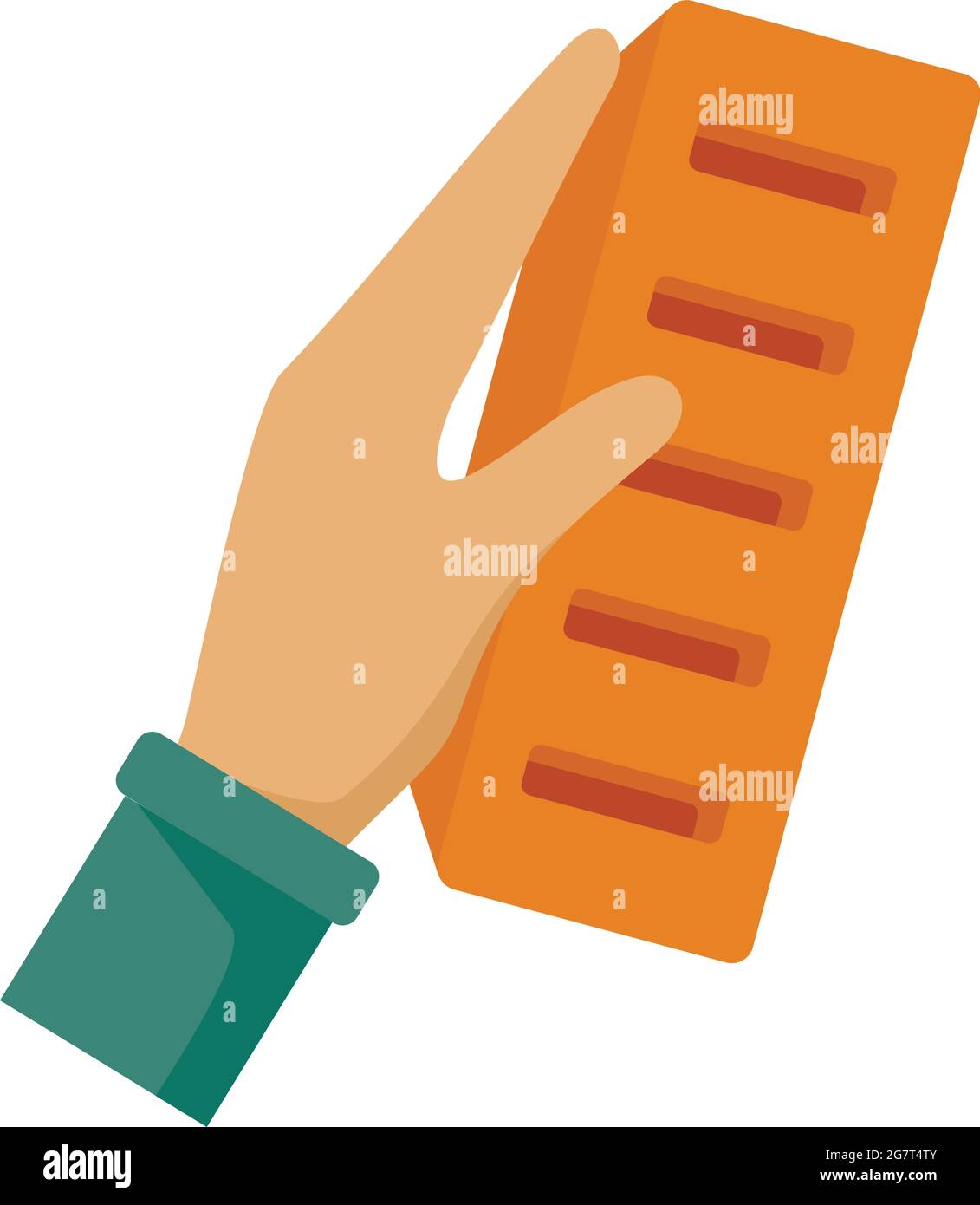 Brick in hand icon. Flat illustration of brick in hand vector icon ...