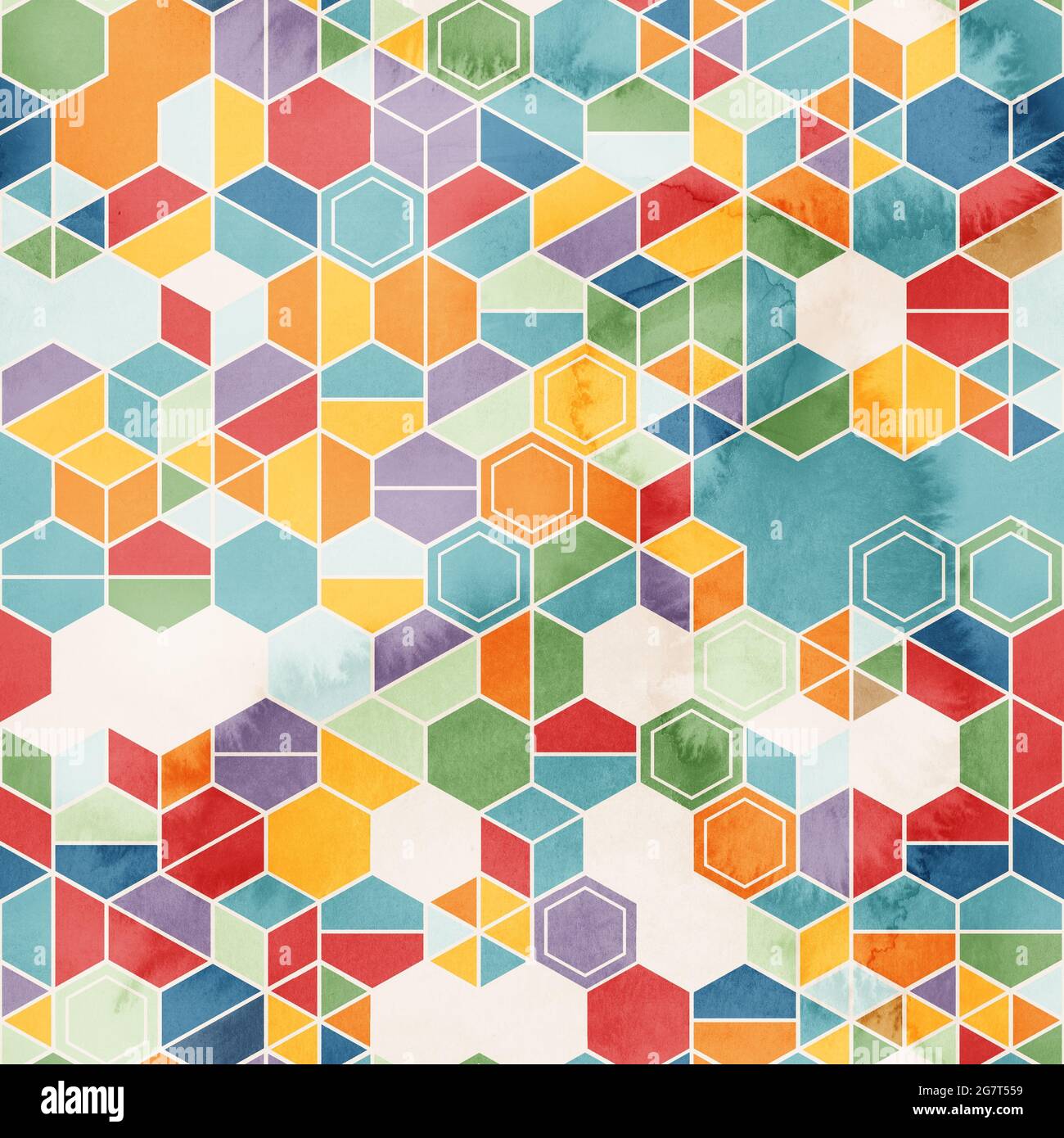 Seamless pattern of hexagons in random colors in watercolor Stock Photo ...