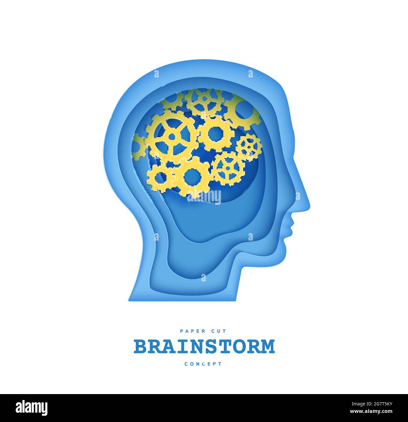 Man brainstorm head in paper cut style. Silhouette of layered human ...