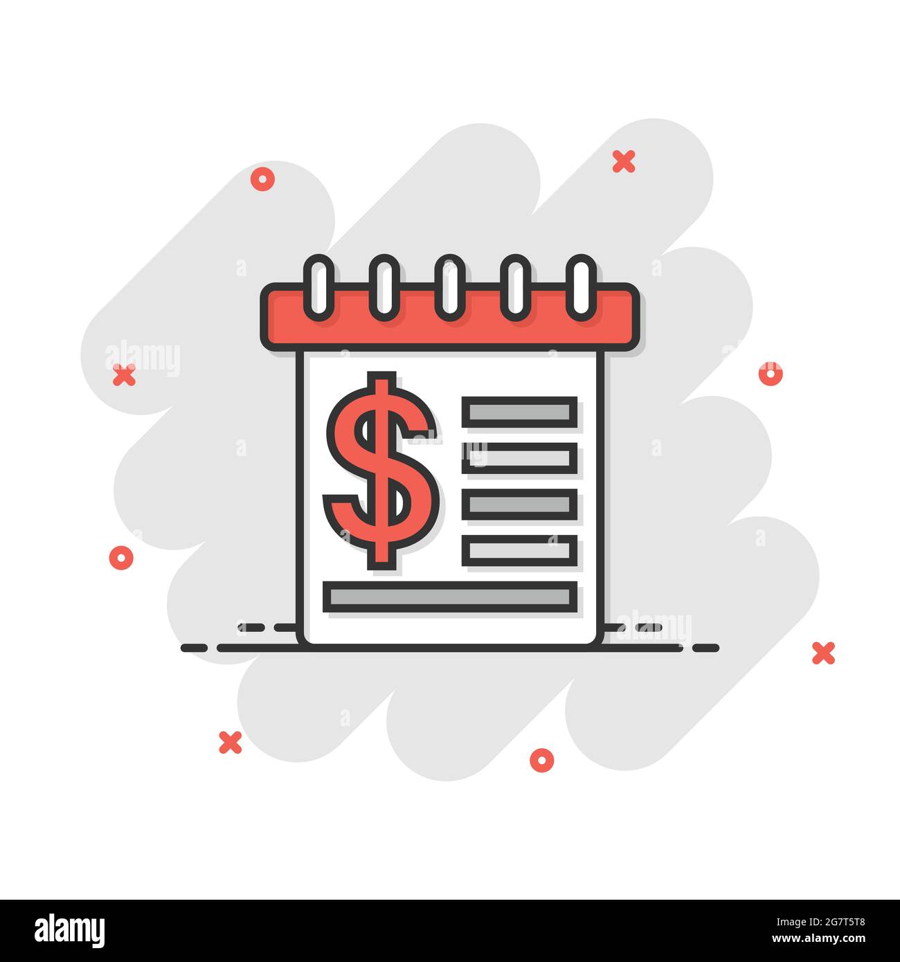Calendar with money icon in comic style. Payment schedule cartoon ...