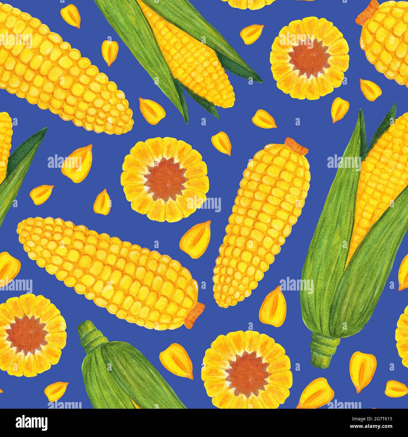 Nice watercolor corn seamless pattern with kernels Stock Photo - Alamy