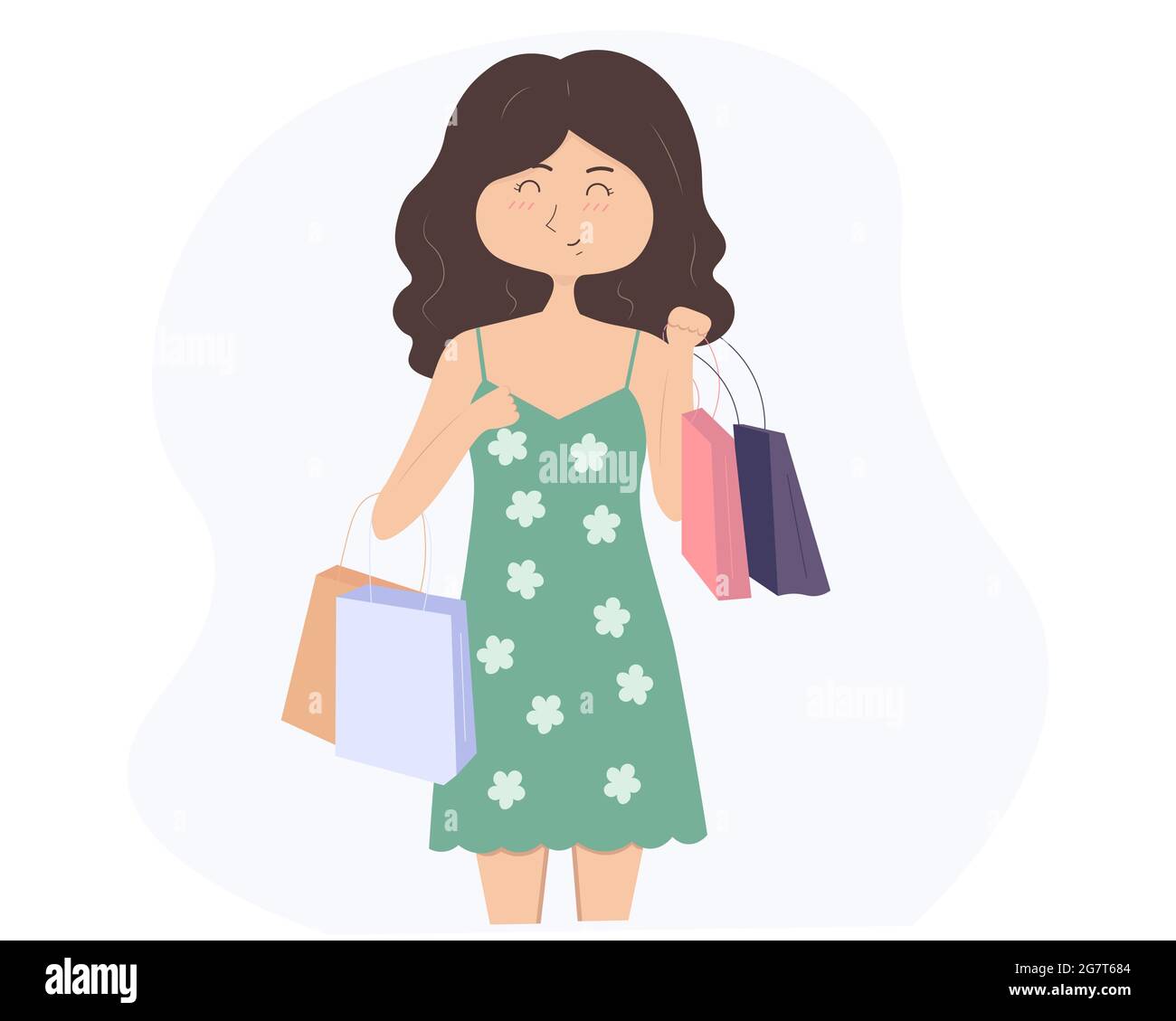 Shopping girl. Cute cartoon flat vector character Stock Vector Image ...