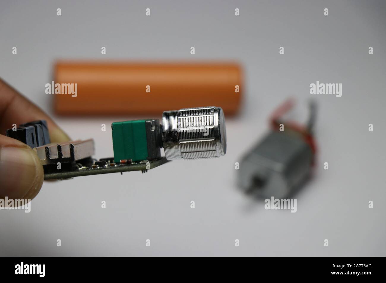 Hand held DC Motor pwm speed controller with dc motor and battery on ...