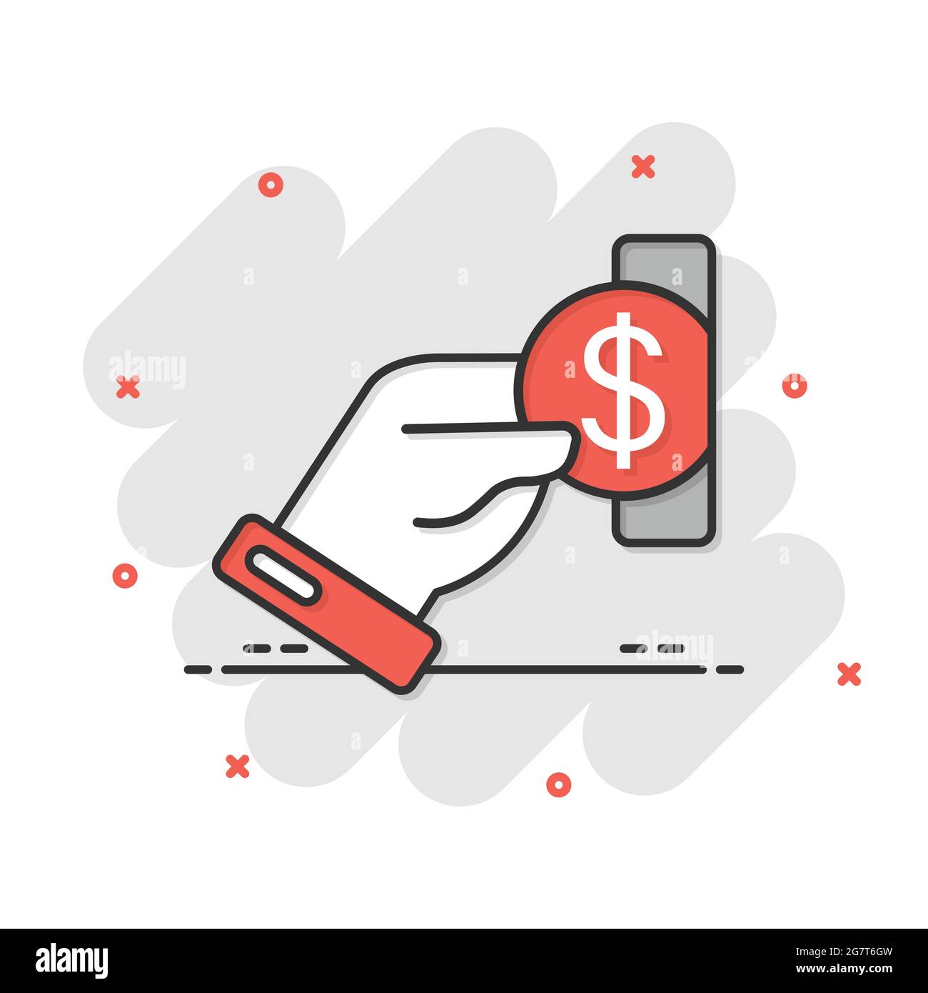 Remuneration icon in comic style. Money in hand cartoon vector ...
