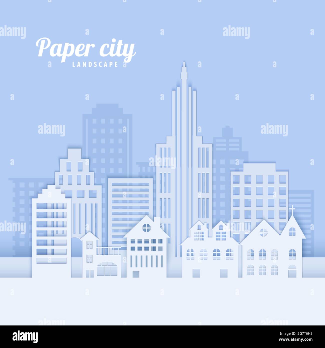 City landscape in paper cut style. White papercut office and ...