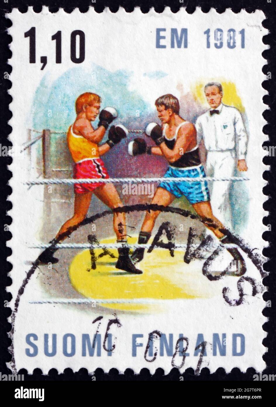 FINLAND - CIRCA 1980: a stamp printed in Finland shows Boxing Match ...