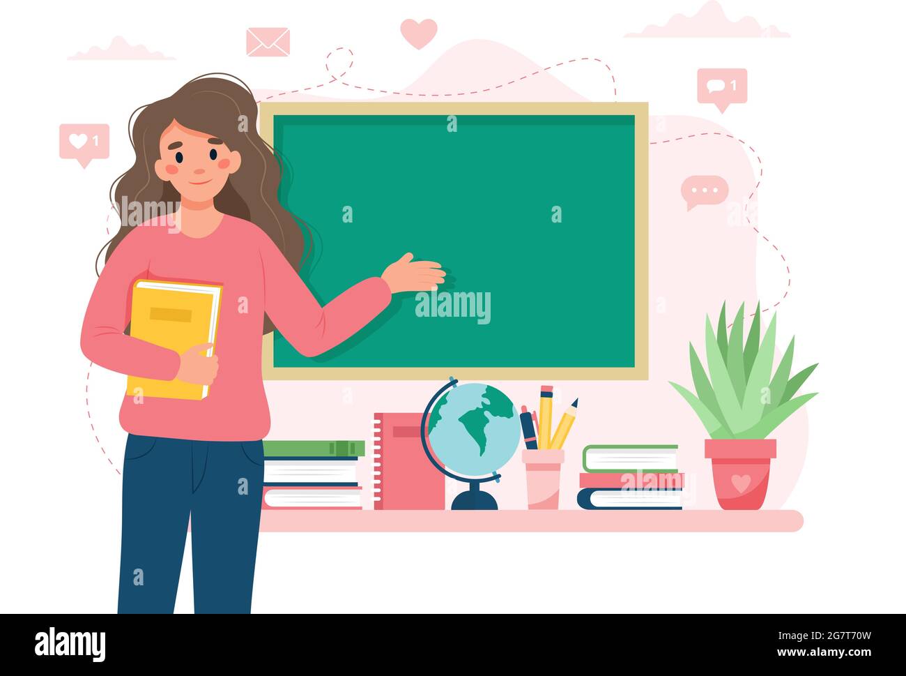 Female teacher in classroom. School and learning concept, teacher's day ...