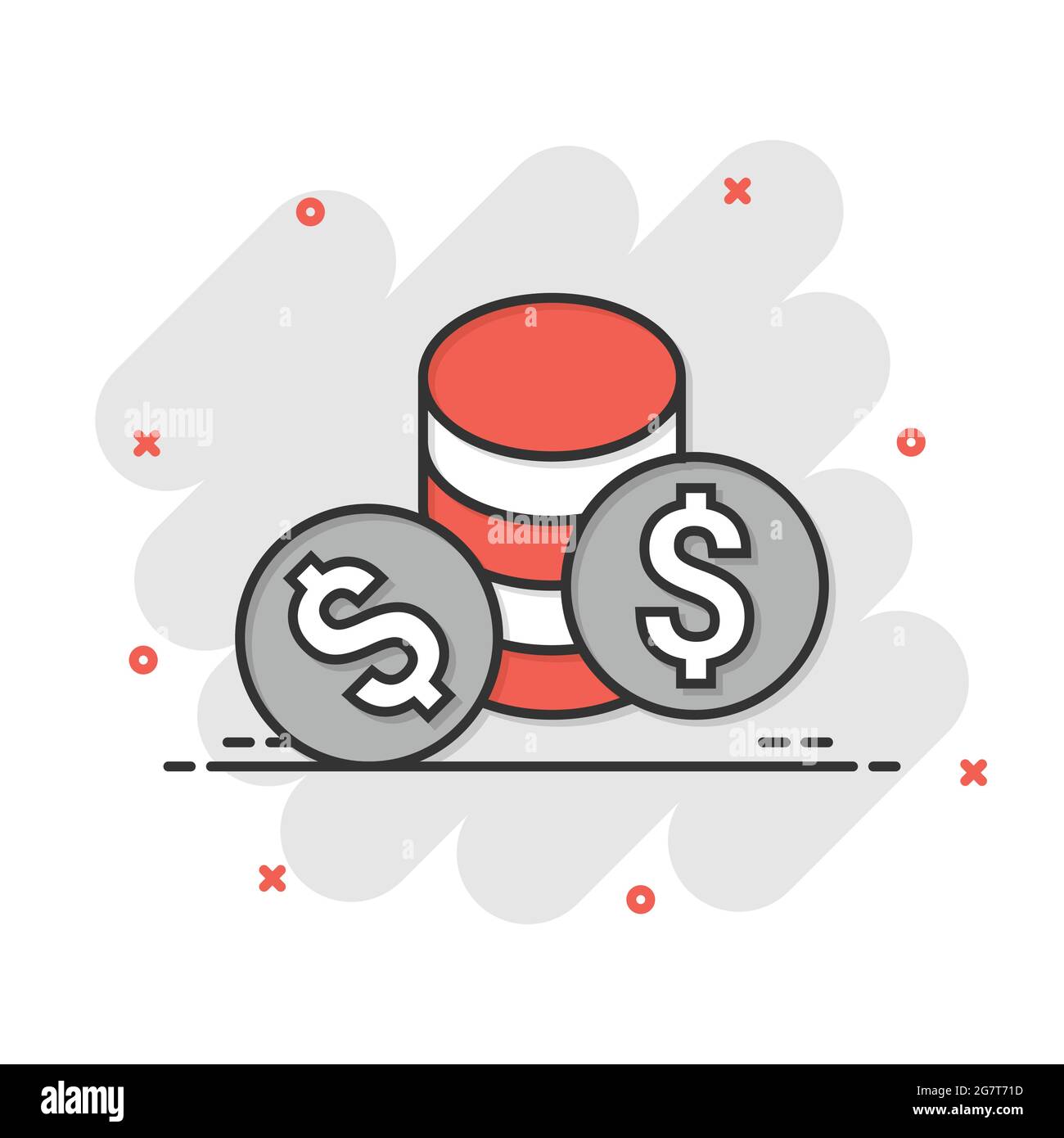 Coins stack icon in comic style. Dollar coin cartoon vector ...