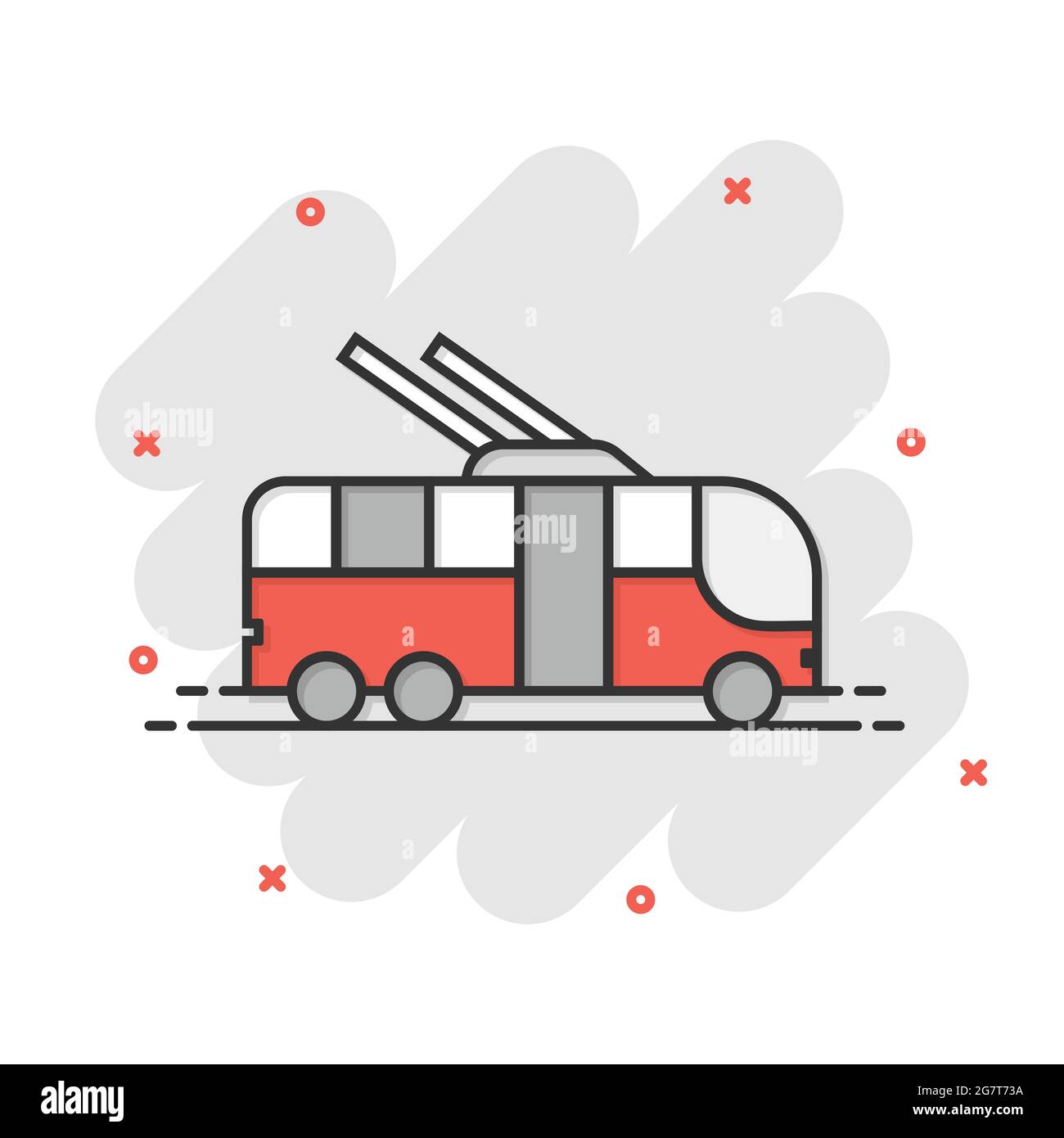 Trolleybus icon in comic style. Trolley bus cartoon vector illustration ...