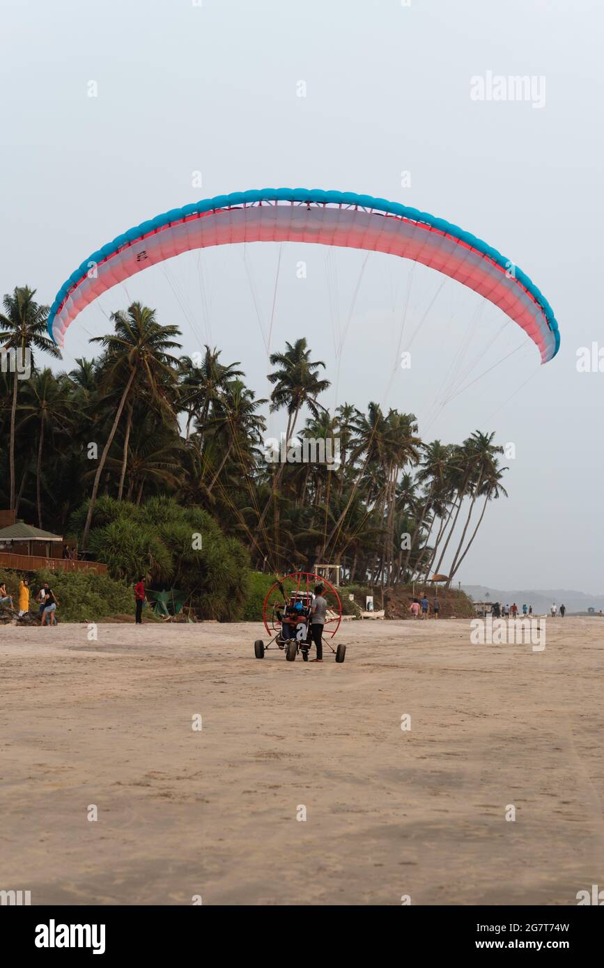 GOA, INDIA - Apr 02, 2021: Motorised paragliding and paramotoring ...