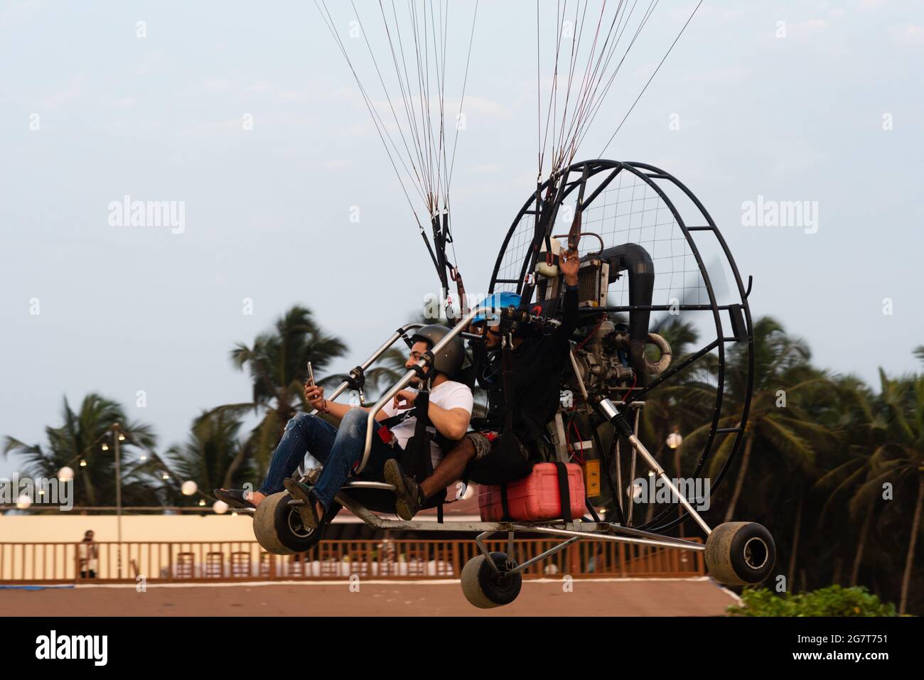 GOA, INDIA - Apr 02, 2021: Motorised paragliding and paramotoring ...